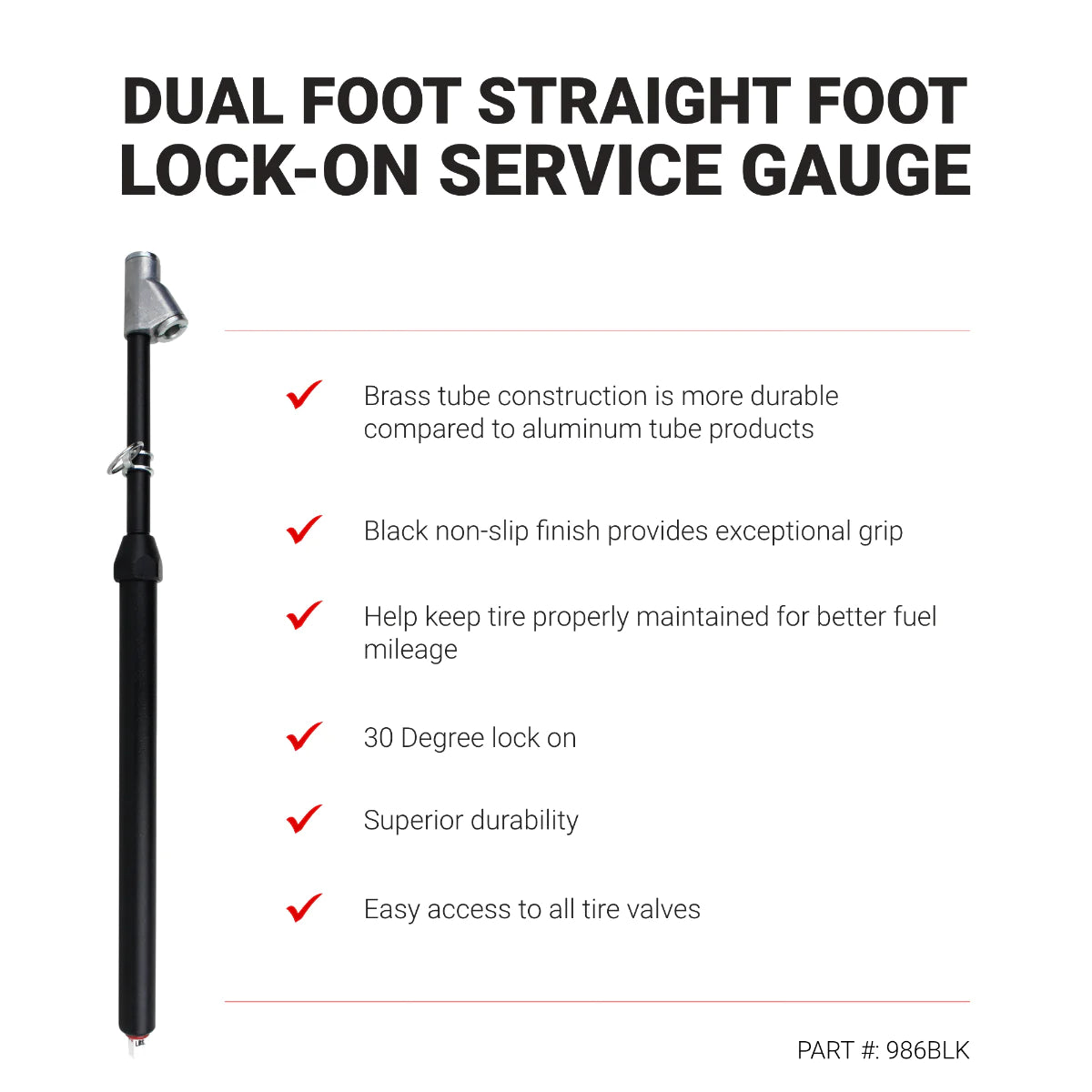Milton 986BLK Dual Foot Straight Lock-On Chuck Service Gauge, Matte Bl